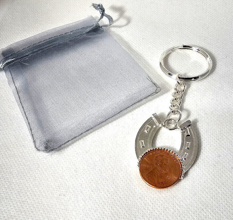 Lucky Horseshoe Lottery Scratcher Silvertone Keychain w/ Real Lincoln ...