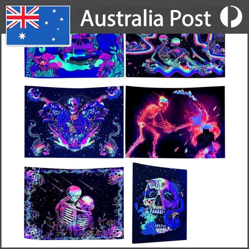 UV Reactive Trippy Wall Poster 51in X 59in Skull Blacklight Tapestry ...