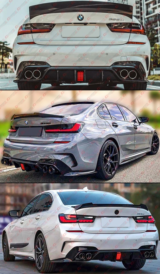 FOR 2019-2022 BMW G20 3 SERIES CMS STYLE GLOSS BLACK REAR DIFFUSER W ...