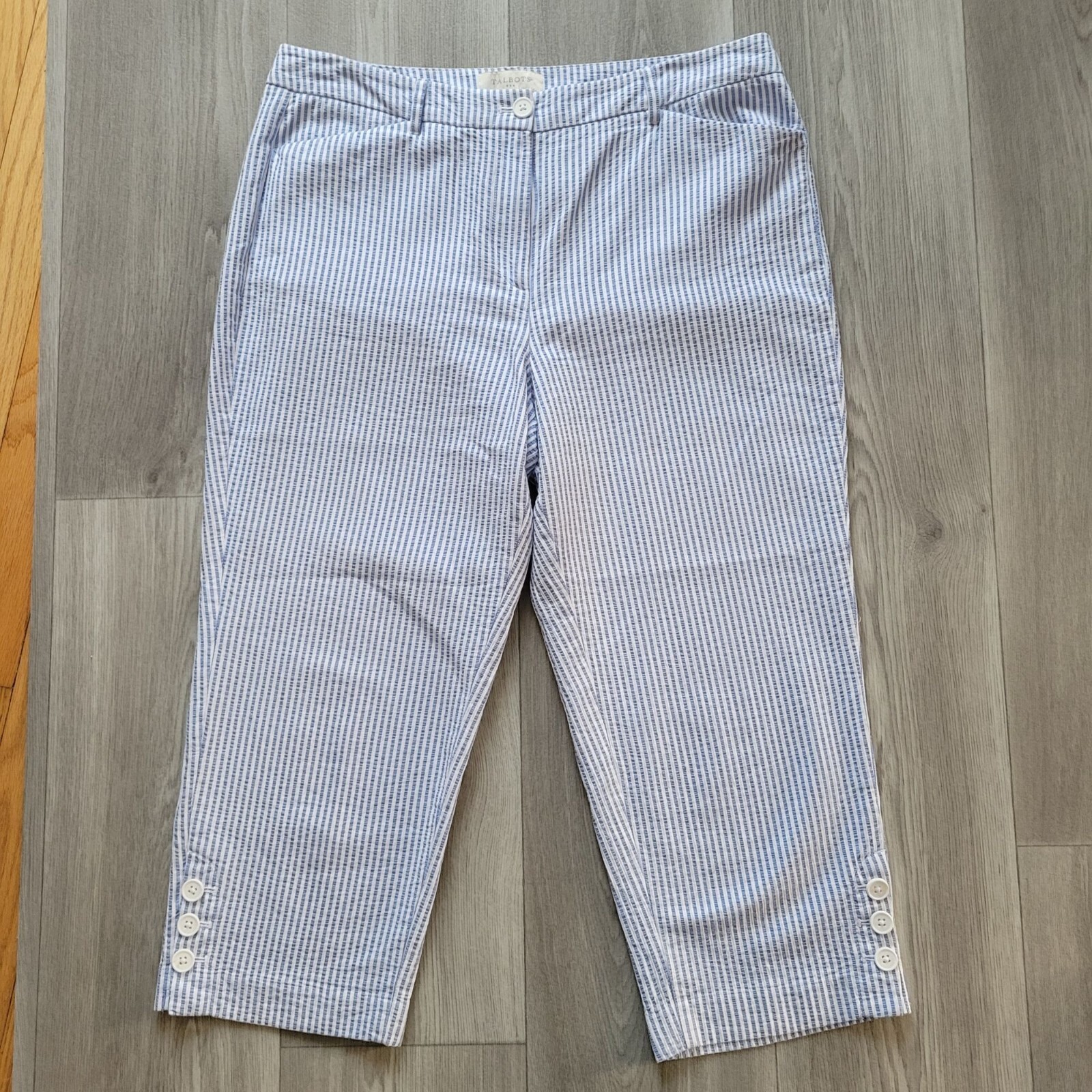 Talbots Womens Blue & White Striped Cropped Pants W/B… - Gem