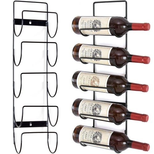 5 BOTTLE WINE RACK BLACK METAL WALL MOUNTED STORAGE HOLDER SHELF ...