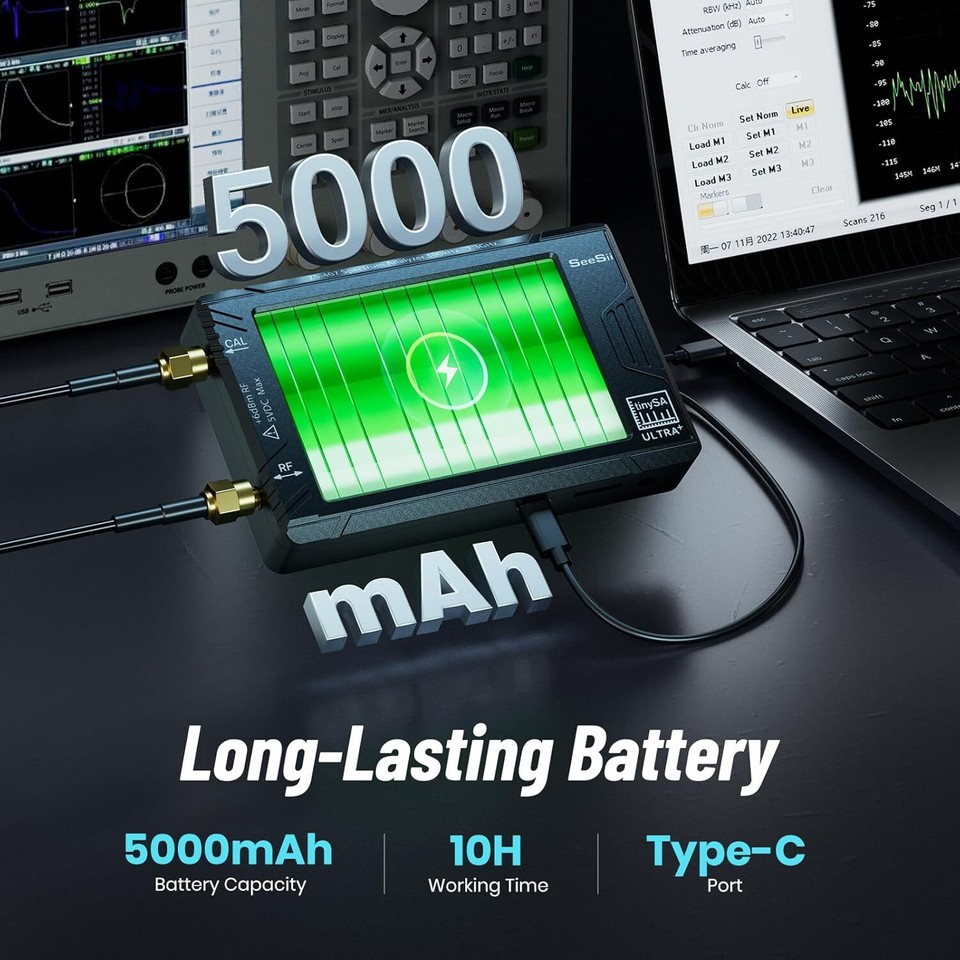 TinySA Ultra+ ZS407 7.3GHz Spectrum Analyzer 4 Inch HW V0.5.4 100kHz-7 ...