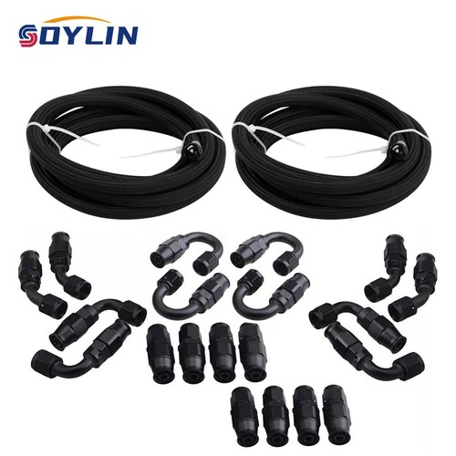 2x Black Nylon Braided E85 PTFE Fuel Line 10ft 8AN- AN8 10 Fittings ...