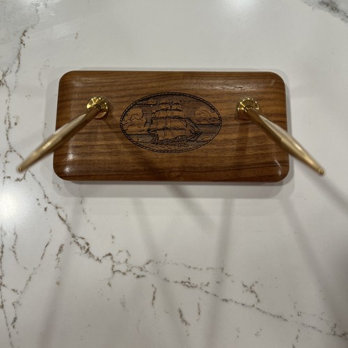 Wood Ship Stand Ball Point Metal Pens Desk Holder | eBay