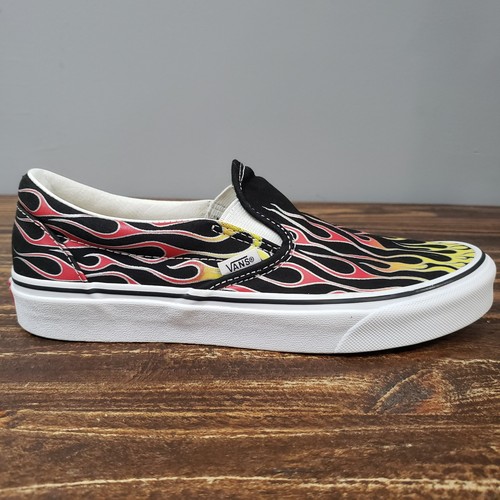 Vans Men's Classic Mash Up Flames Black/Red Canvas Slip On Sneakers ...