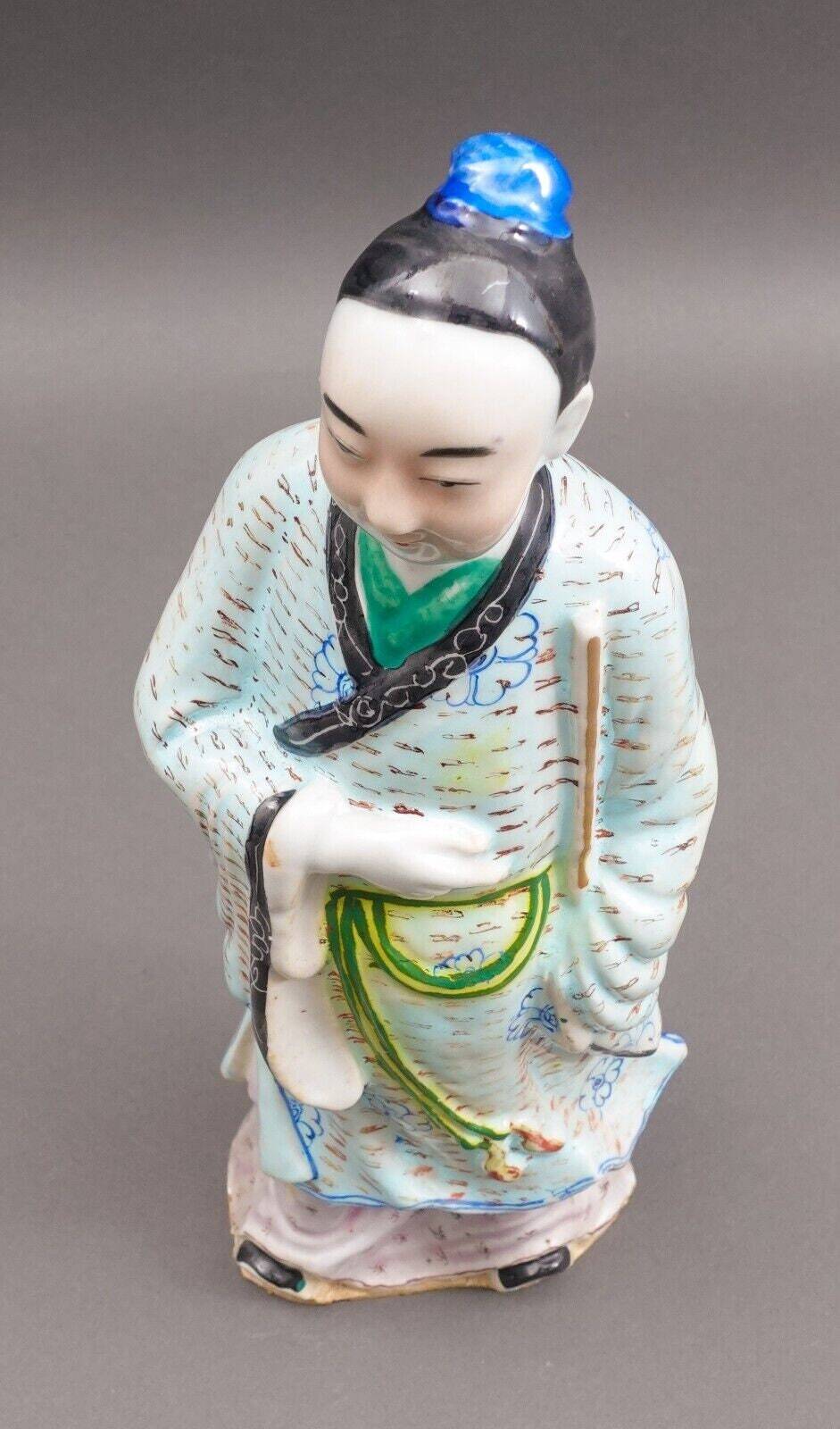 Old Chinese Signed Glazed Multicolor Enamel Porcelain Male Statue ...