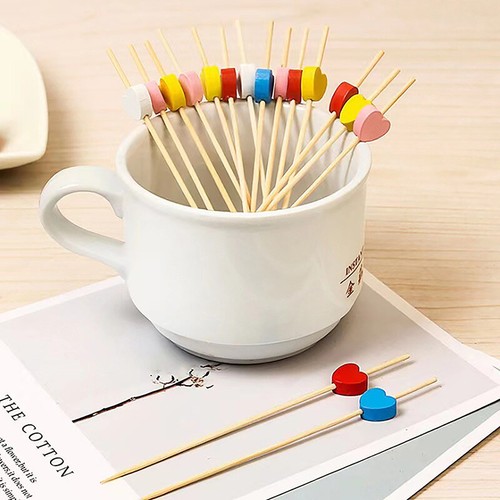 100Pcs Wooden Heart-Shaped Disposable Natural Toothpicks Creative Fruit ...