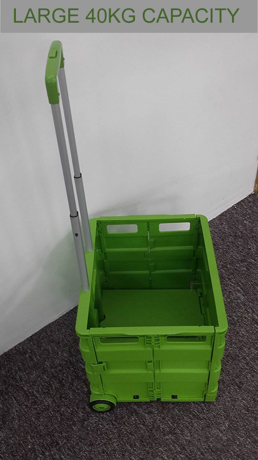 HEAVY DUTY LARGE GREEN FOLDING BOOT SHOPPING CART TROLLEY CRATE 40KG ...
