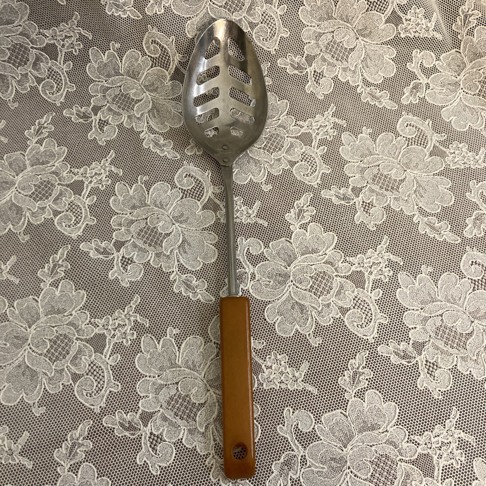 Vintage Androck Stainless Slotted Spoon Butterscotch Handle 11.75” | eBay