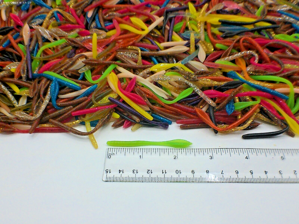 75 Mixed Colors 2.5" MICRO TORPEDO TROUT WORM Soft Plastic Fishing ...