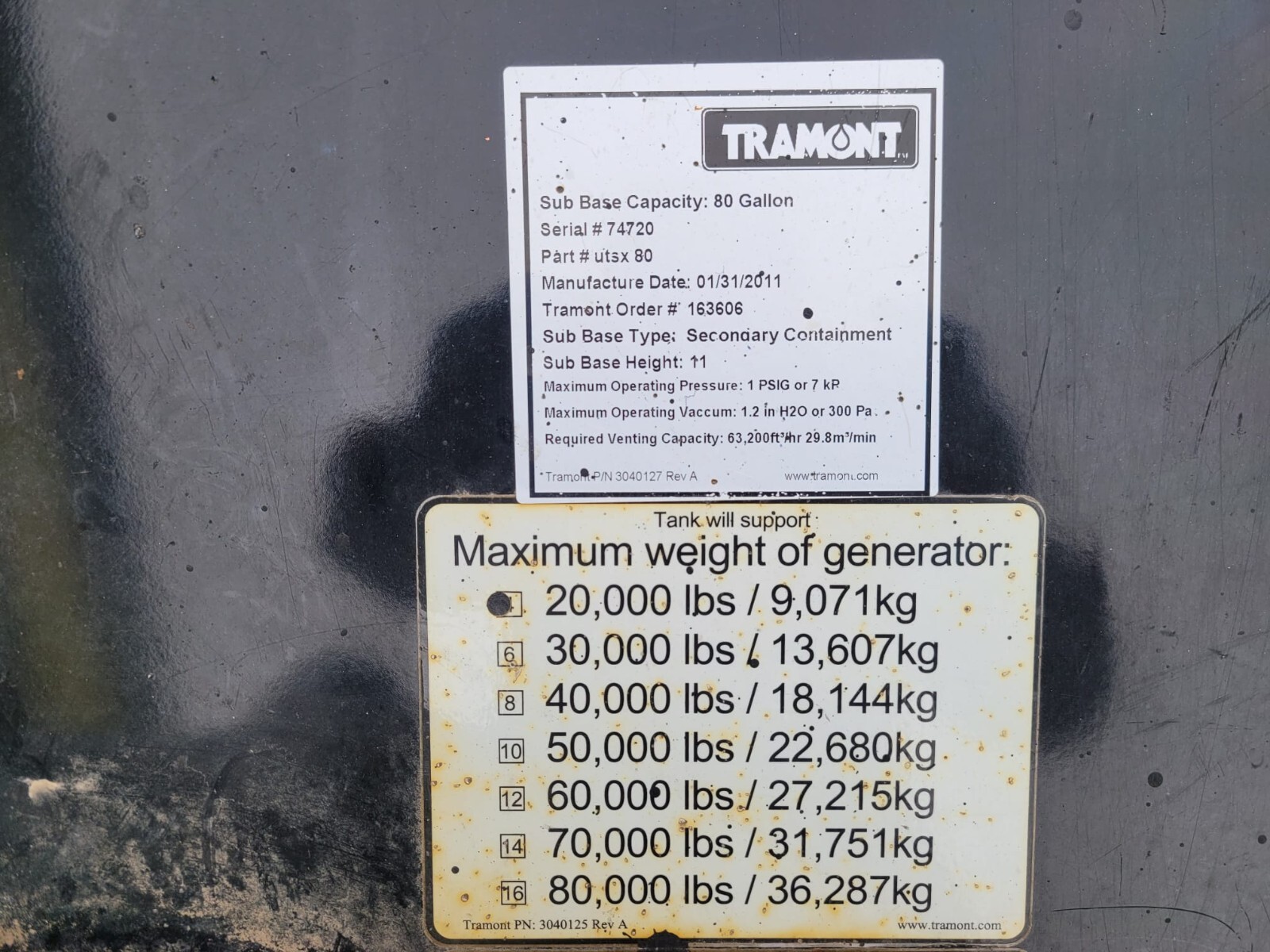Used 80 gallon Tramont Diesel Base T ank | eBay