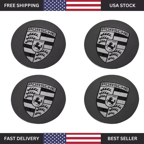 PORSCHE CENTER HUB CAPS 76 MM Silver BLACK set of 4 | eBay