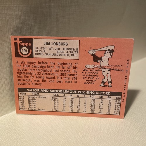 1969 TOPPS #109 JIM LONBORG RED SOX VG | eBay