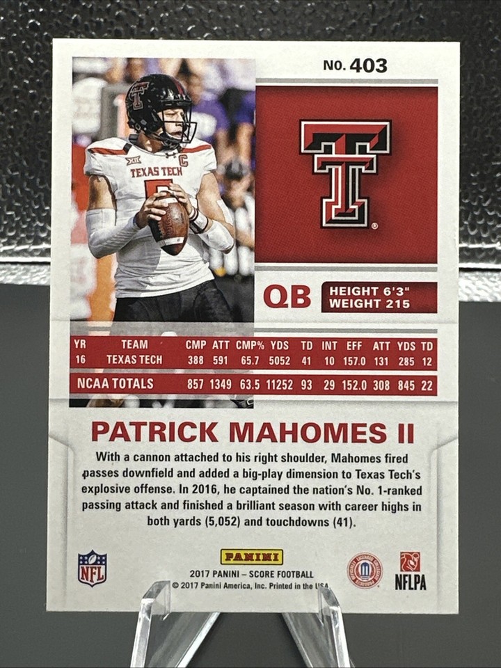 2017 Panini Score Patrick Mahomes II Rookie RC Card #403 Kansas City ...