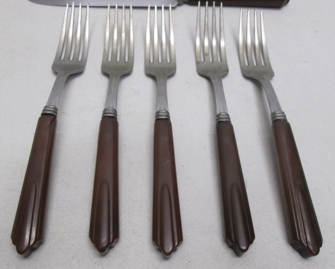 Lot of 11 pc Perma Brite Bakelite Amber Art Deco Stainless Flatware NS ...