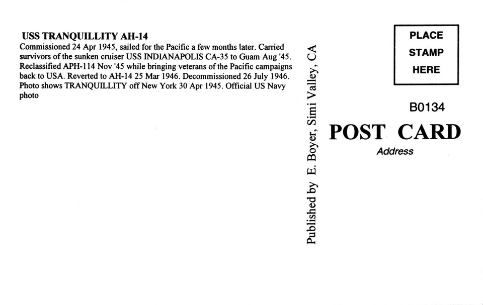 Postcard USS Tranquillity AH-14 Hospital Ship | eBay