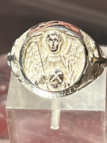 Catholic Angel Signet Sterling Silver Ring St Michael Sz 12 & 19 Grams ...