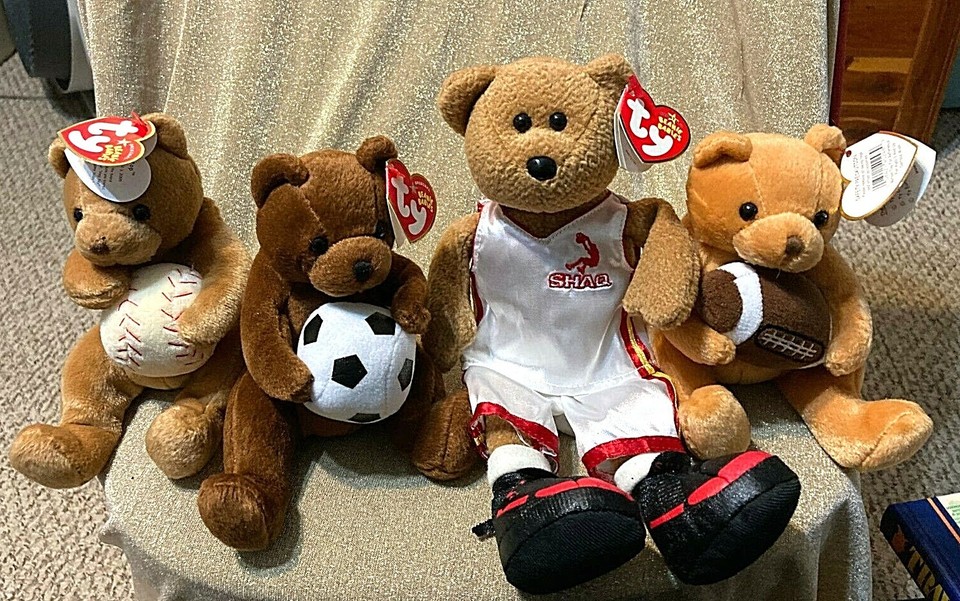4 Ty Beanie Baby Sports Bears-SHAQBEAR-BLITZ-SWEEPER-SHORTSTOP-RETIRED ...