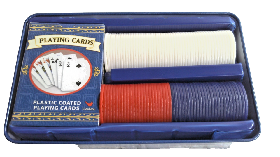 Vintage Cardinal Collectors Playing Cards Poker Chips & Dice Tin Game ...