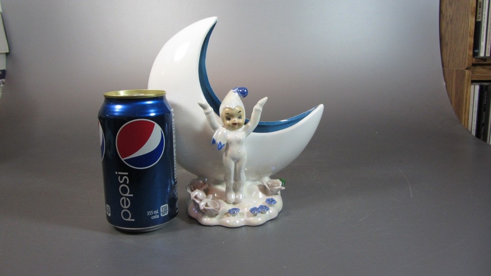 Vintage ESD Japan Pixie Elf front Moon FAIRY Iridescent Luster Planter ...
