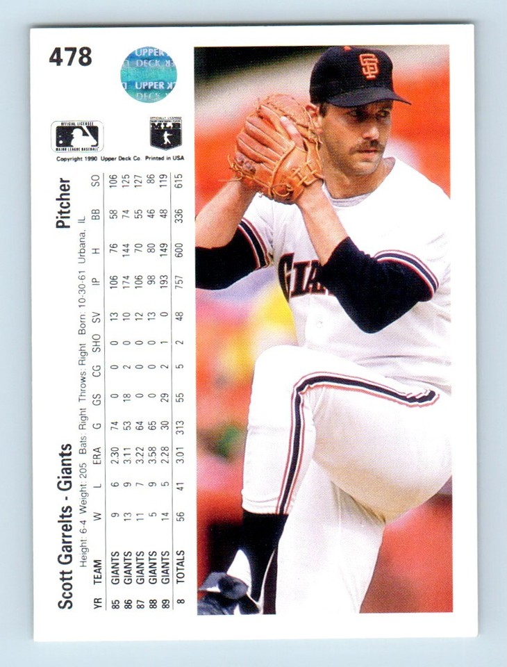1990 Upper Deck Scott Garrelts San Francisco Giants #478B | eBay