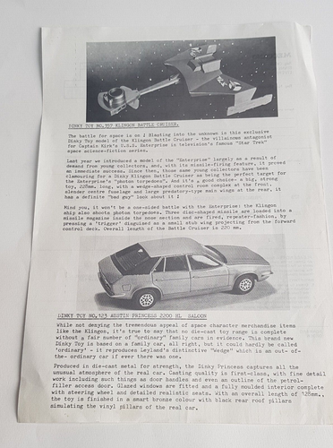 Dinky Toys, Klingon Battle Cruiser Original Order Form, Superb Un-used ...