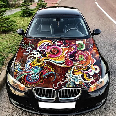 Abstract Flowers Car Hood Wrap Decal Vinyl Sticker Full Color Graphic ...