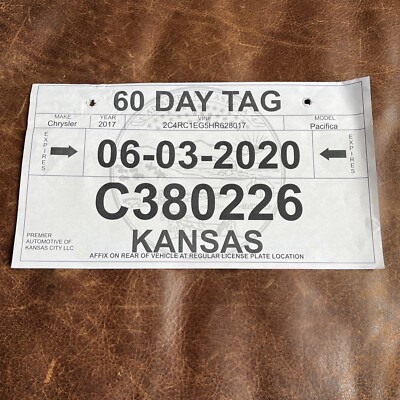 2020 Kansas TEMPORARY License Plate Paper Temp Tag June 3 C 380226 ...