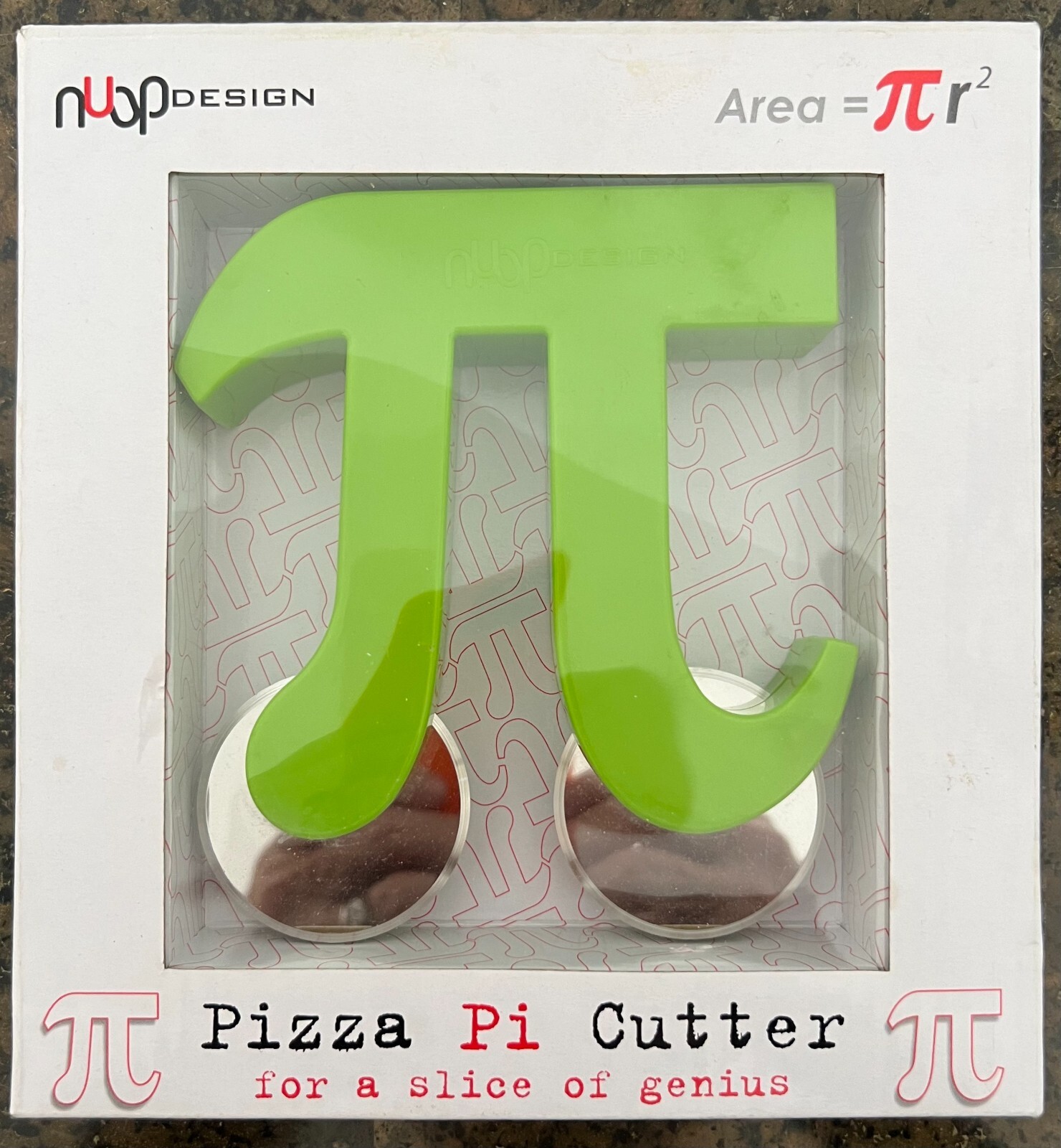 NUOP Pizza Pi Cutter Slice Of Genius Green Double Wheel Funny Math NIB ...