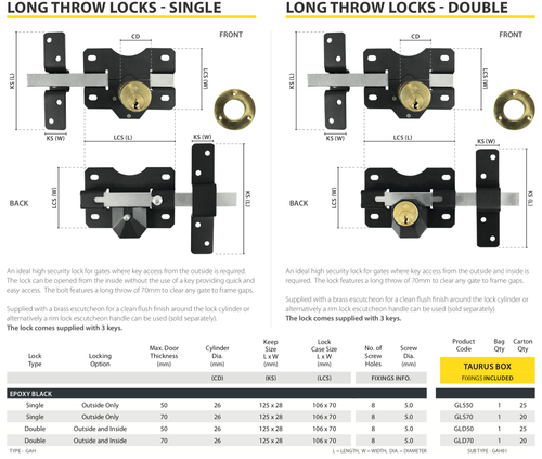 Garage Gate Lock Garden Security D/Long Throw Bolt 50mm & 70mm Lock ...
