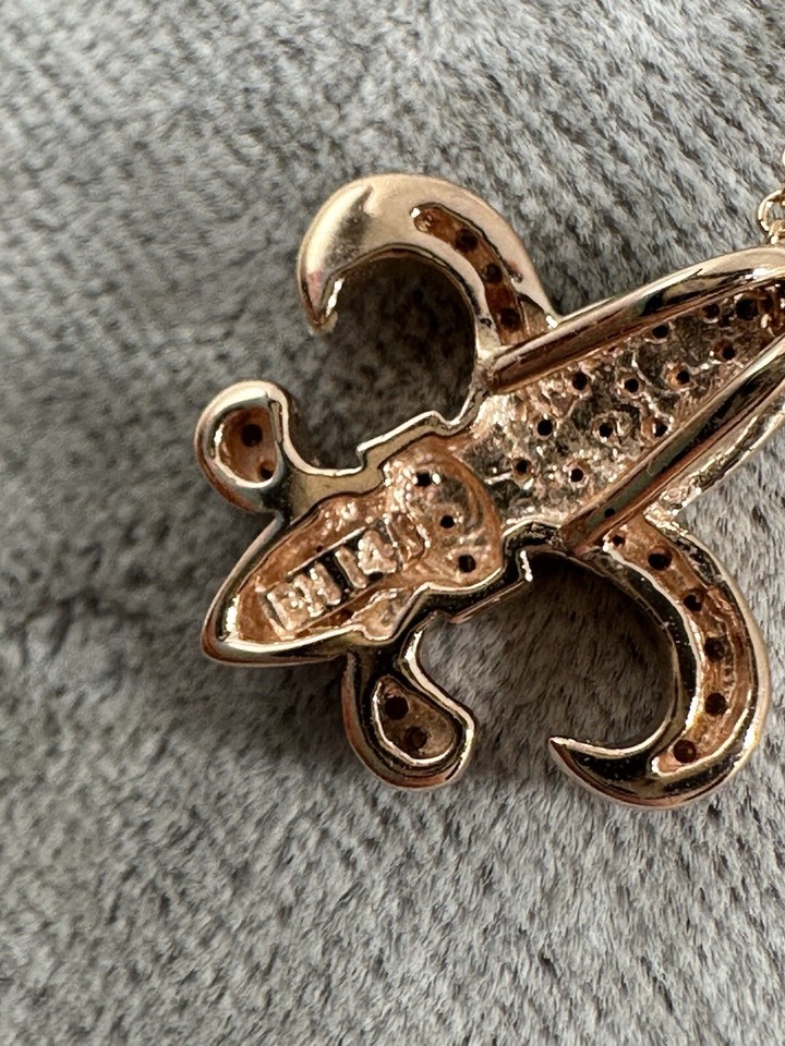 BH Effy 14k rose pink gold diamond fleur-de-lis flower pendant chain ...