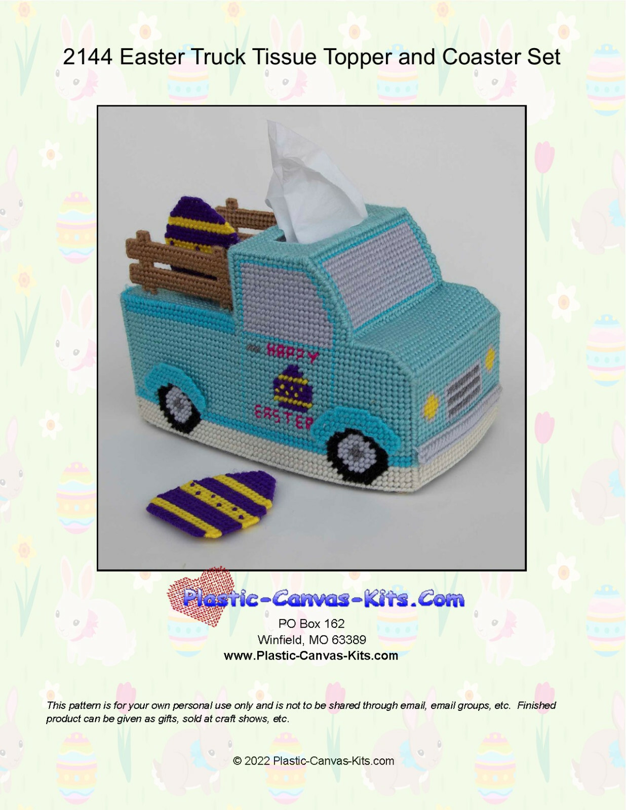 Easter Truck Tissue Topper and Coasters-Plastic Canvas Pattern or Kit ...