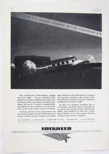 Vintage 1937 LOCKHEED Model 12 Aircraft Print Ad | eBay