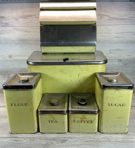 Garner Ware Yellow Enamel Metal MCM Kitchen Set Bread Box Roller ...