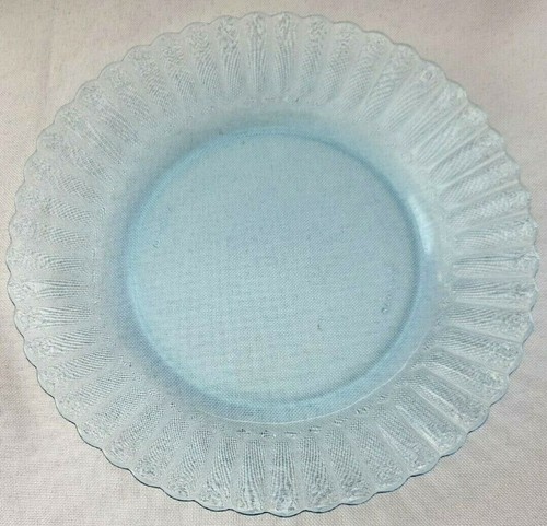 SET OF 2 FORTECRISA ICE BLUE AZURE RIBBED GLASS SALAD PLATES MEXICO 7 1 ...