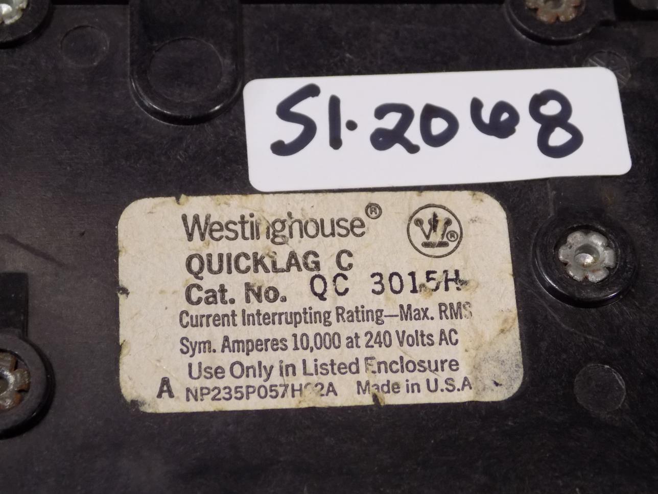 WESTINGHOUSE QUICKLAG C 15AMP 3 POLE CIRCUIT BREAKER QC 3015H for sale ...