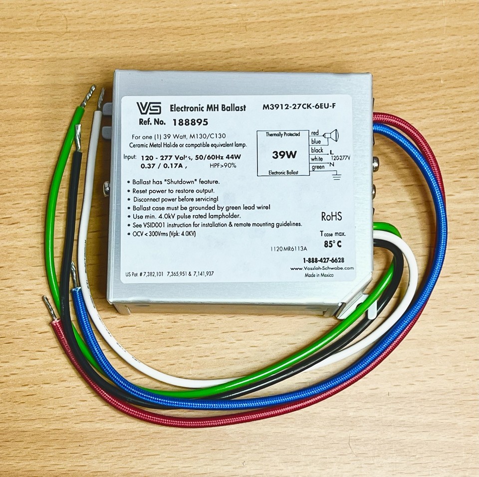Vossloh Schuabe 39W MINI METAL HALIDE BALLAST M3912-27CK-6EU-F (188895 ...