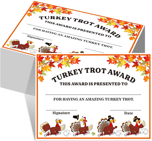 100 Pcs Thanksgiving Turkey Trot Running Certificate Turkey Trot Awards ...