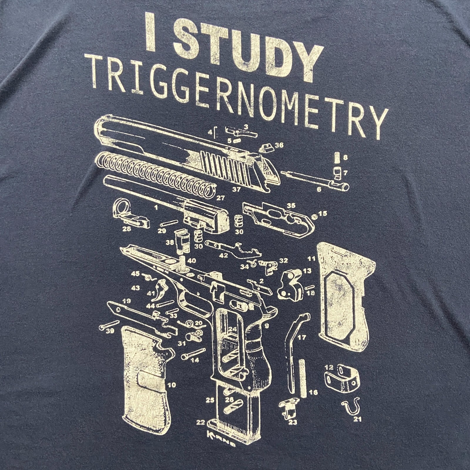 Shield Republic Shirt Men's XXL 2XL Blue I Study Triggernometry Gun Graphic Work | eBay