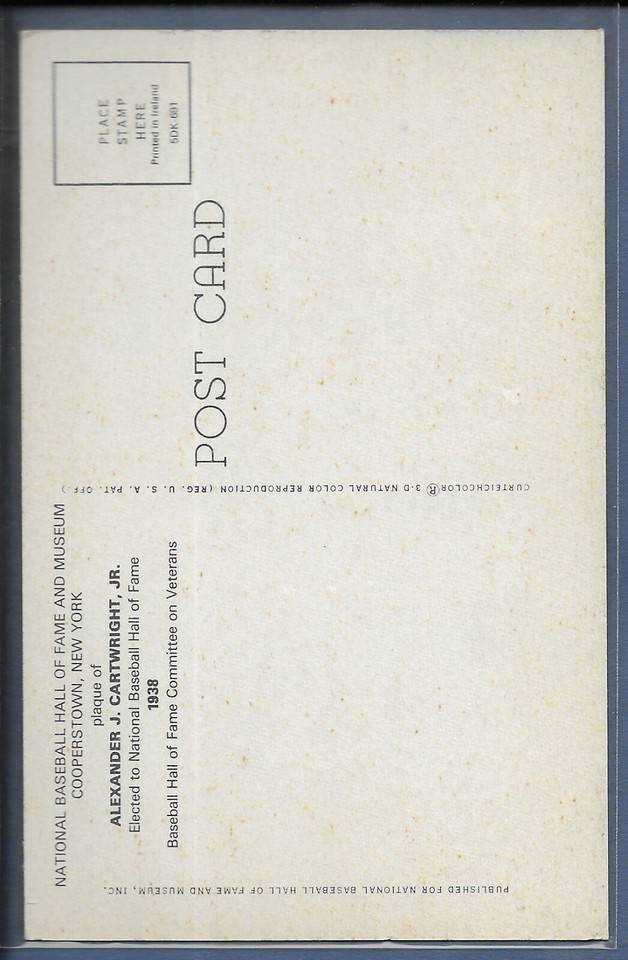 Alexander Joy Cartwright Jr. Father of Baseball Hall of Fame Plaque ...