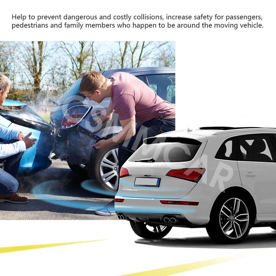 Car Reverse Rear Radar Sound Buzzer Alarm System Kit W/4 White Parking ...