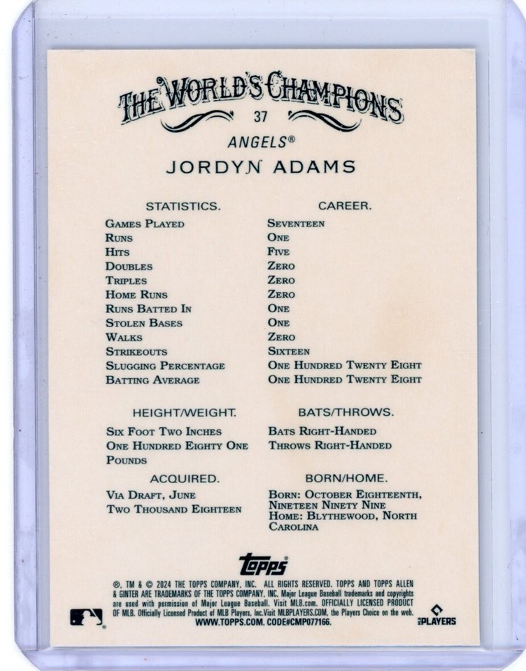 2024 Allen & Ginter Jordan Adams Rookie Chrome - Los Angeles Angels | eBay