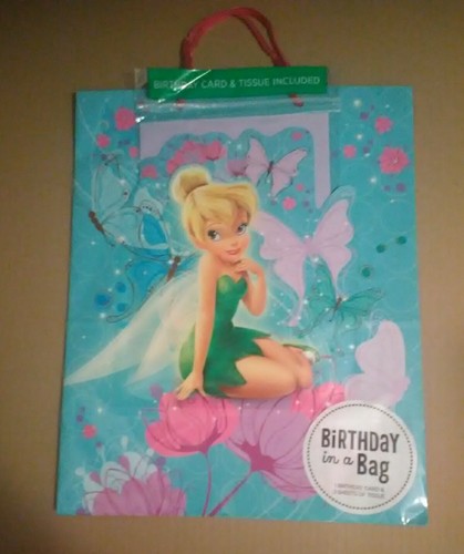 New Disney Tinkerbell Gift Bag Birthday In A Bag Includes Card, 3 ...
