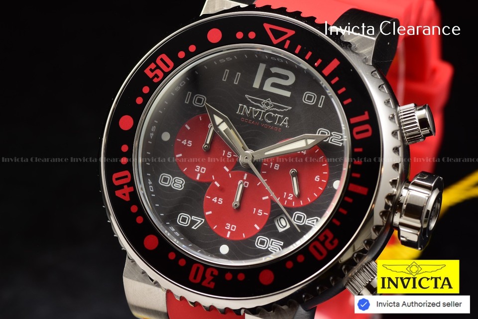 NEW Invicta Pro Diver 52mm GMT Chronograph Red Black Dial Mens Red Tone ...