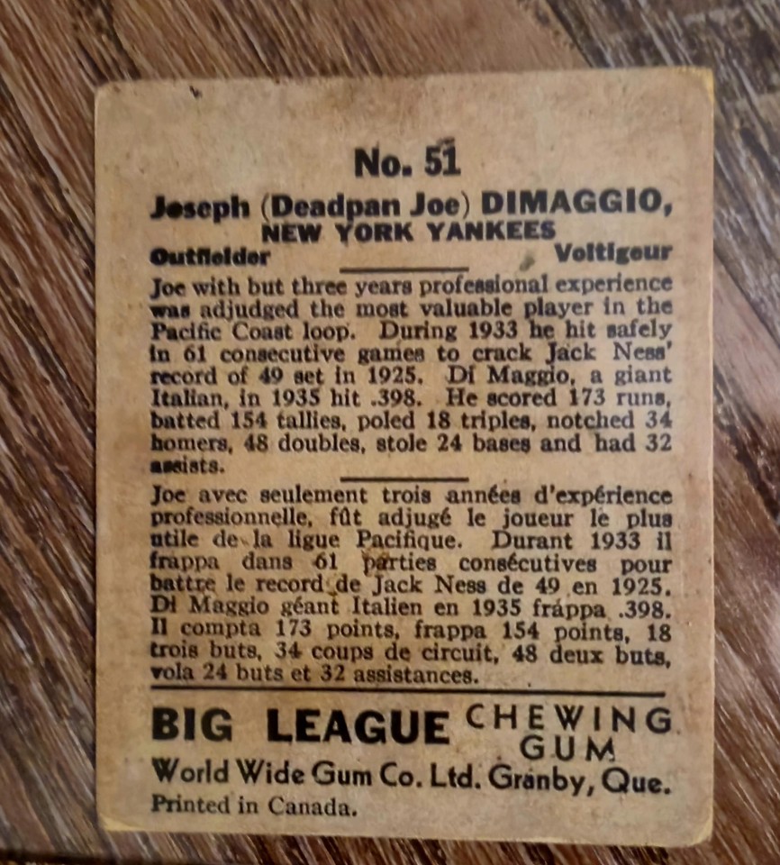 1936 Joe Dimaggio Goudey World Wide Gum Co. Rookie Card | eBay