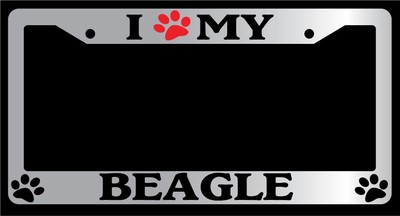 Chrome License Plate Frame I Heart My Beagle (Paw) Auto Accessory ...