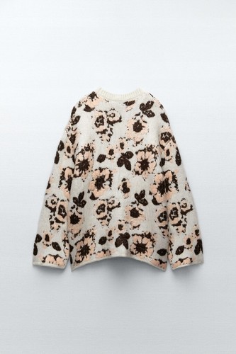 Zara Womens Sweater Size M Pink Jacquard Knit Floral Pullover 1822/117 ...