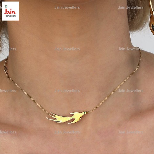 18 Kt Solid Yellow Gold Phoenix Necklace Flying Flame Bird Women'S ...