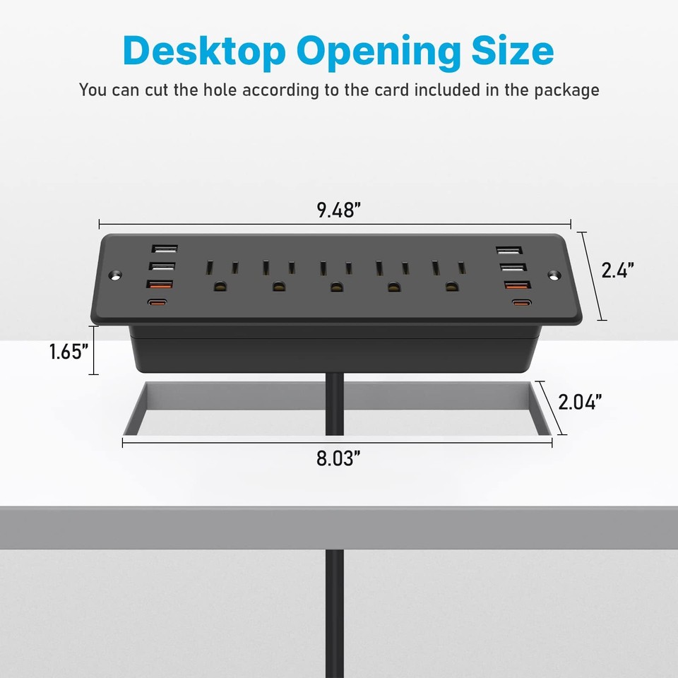 Recessed Power Strip Surge Protector with 5 Outlets USB 3.0 USB-A and ...