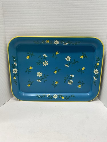 Vintage Farm House Metal Serving / Lap Tv Tray Blue & Yellow Daisy’s ...